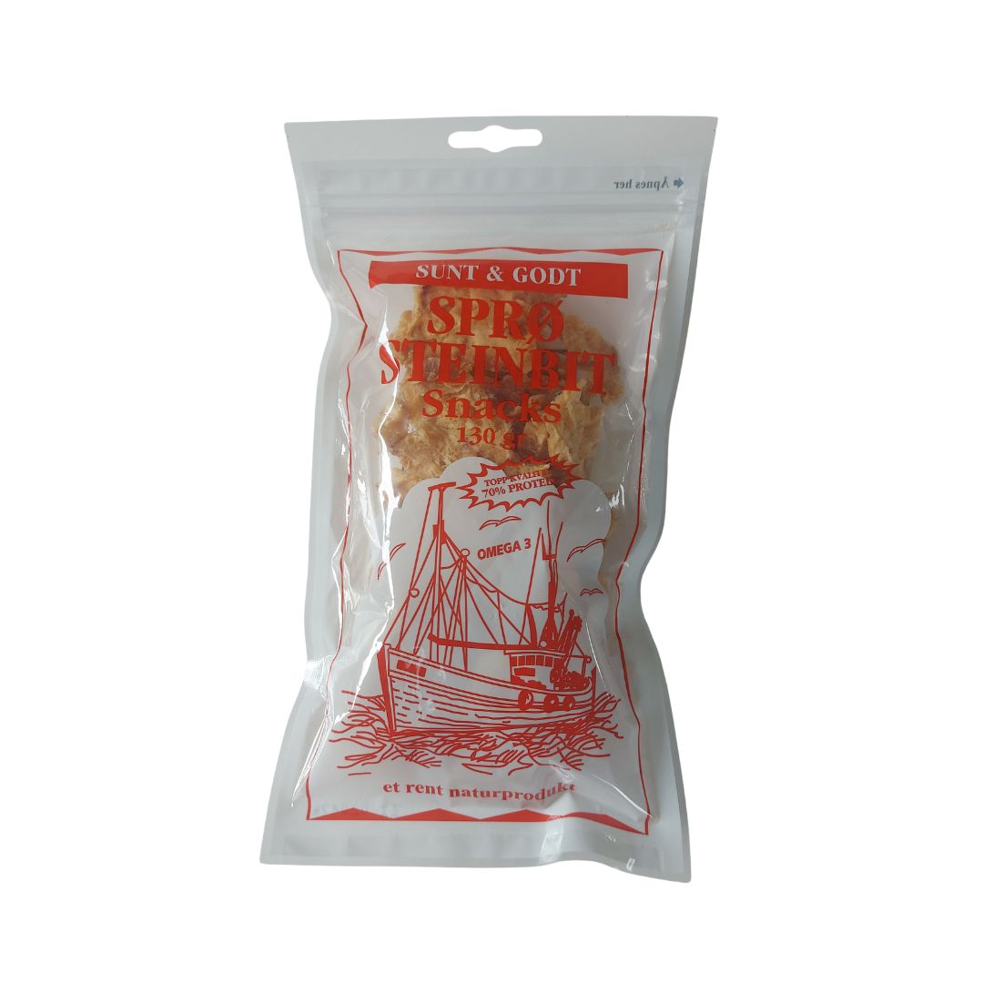 Steinbit Sprø Biter 130g – Tørrfisk Snacks – Torrfisk.no